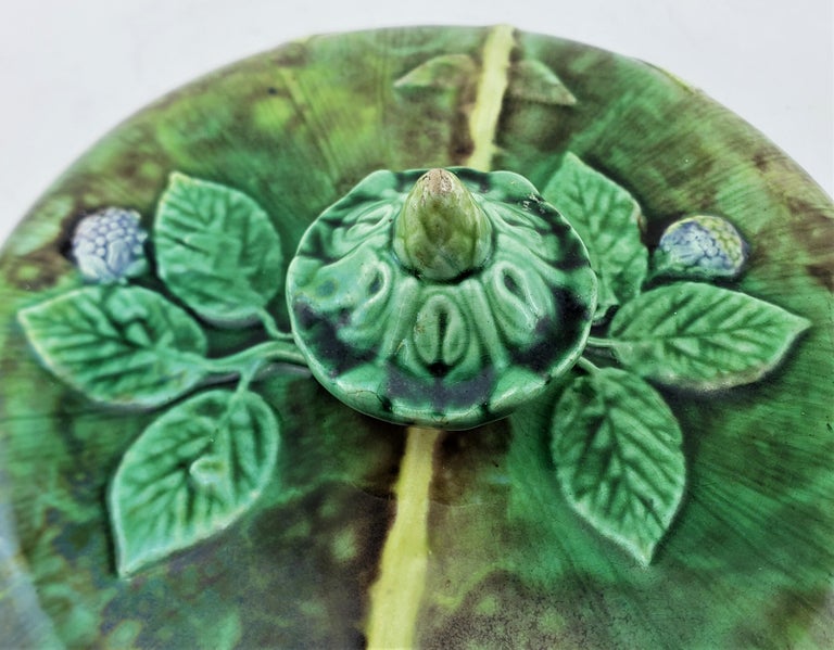 Large Antique Majolica Covered Cheese Server or Dome with Leaf and ...