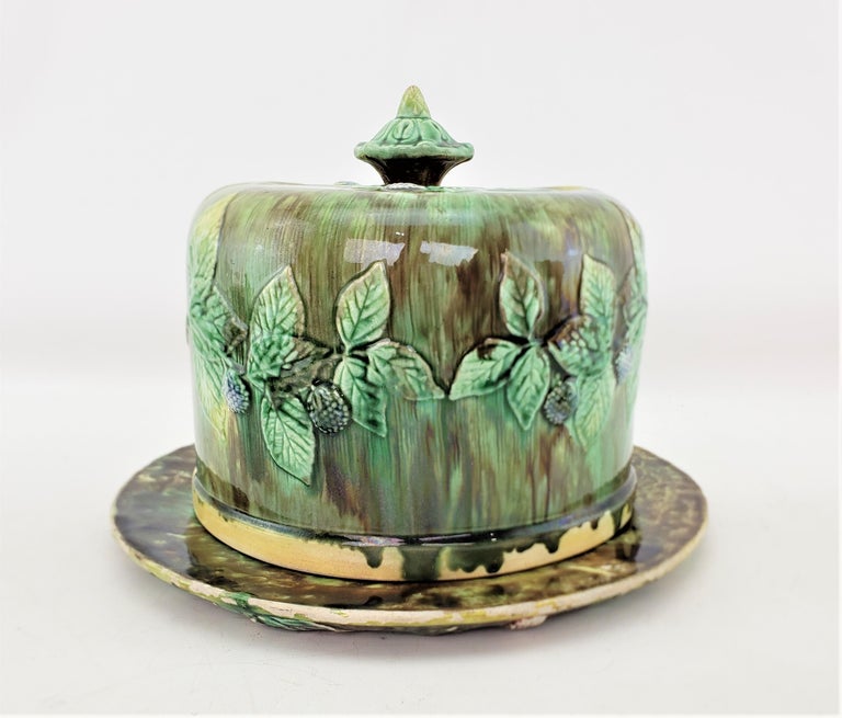 Large Antique Majolica Covered Cheese Server or Dome with Leaf and ...