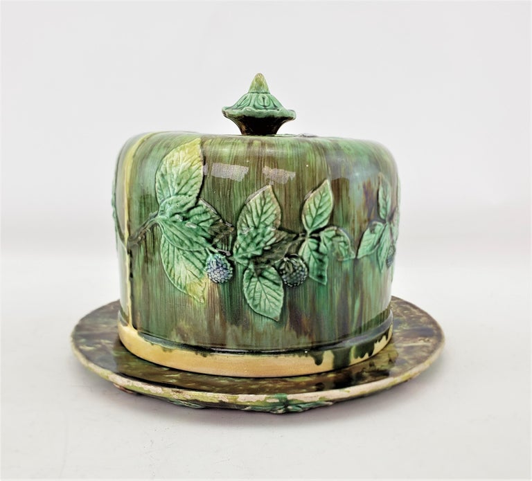 Large Antique Majolica Covered Cheese Server or Dome with Leaf and ...