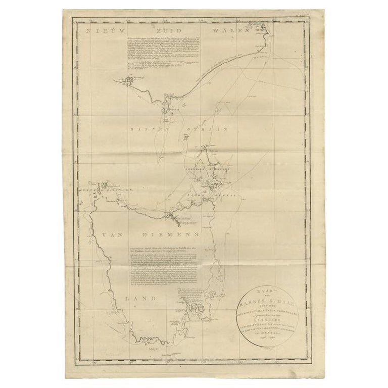 Large Antique Map of Bass Strait, Tasmania, Australia by Cook, 1803 For ...
