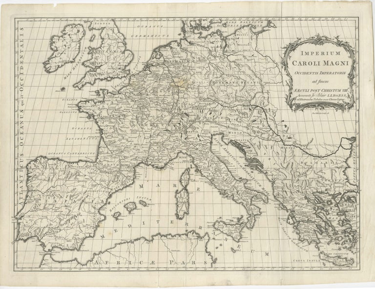 Large Antique Map of Europe, Showing the Empire of Charlemagne For Sale ...