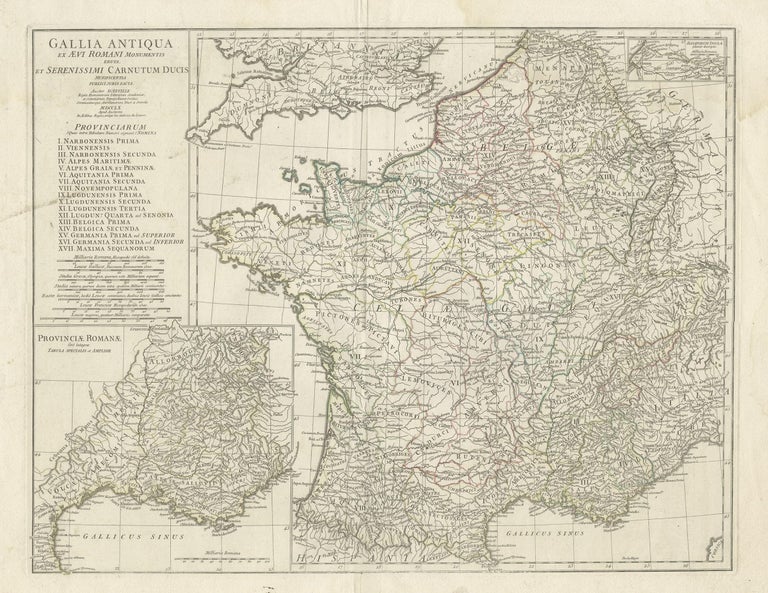 Large Antique Map of Gaul, or France in Ancient Roman Times For Sale at ...