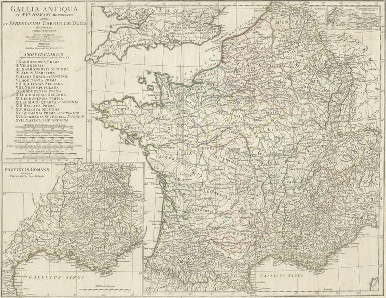 Large Antique Map of Gaul, or France in Ancient Roman Times For Sale at ...