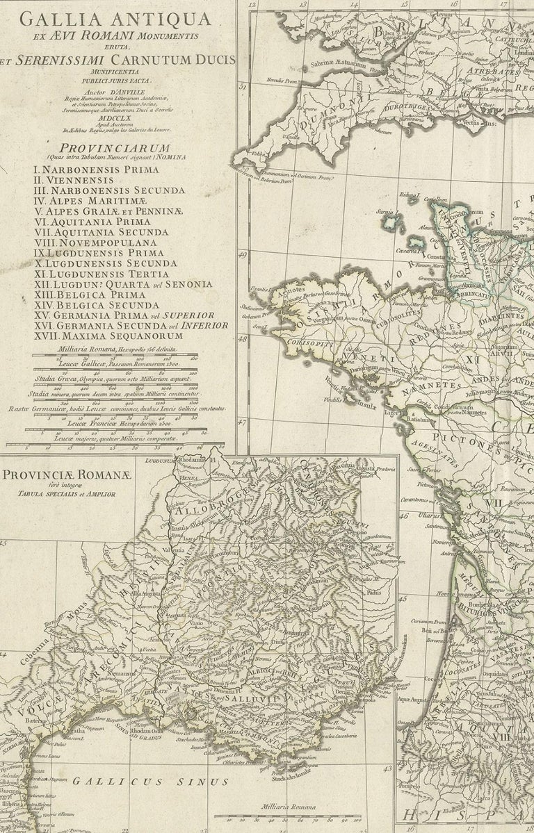 Large Antique Map of Gaul, or France in Ancient Roman Times For Sale at ...