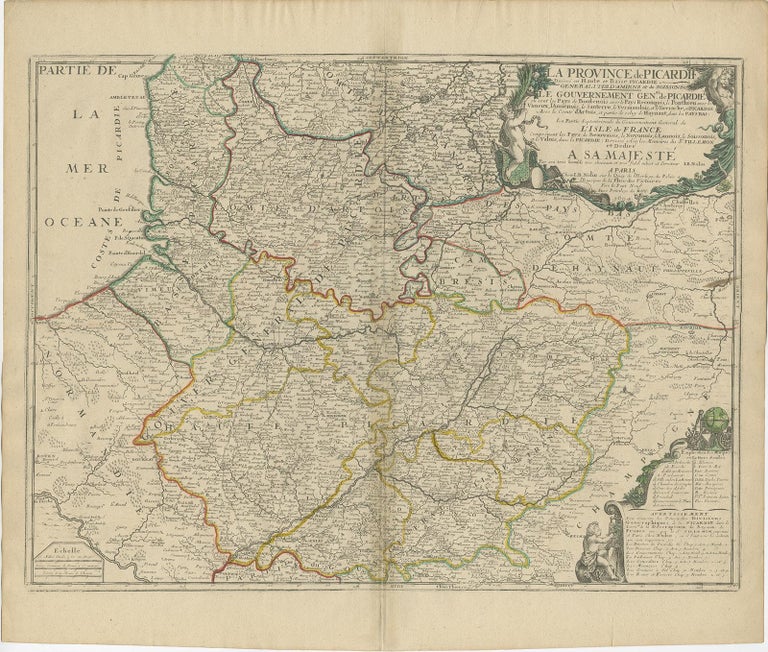 Large Antique Map of the Picardy Region of France, 1694 For Sale at 1stDibs