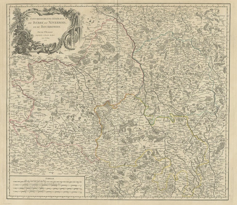 Large Antique Map of the Region of Berry, Nivernois and Bourbonnais ...