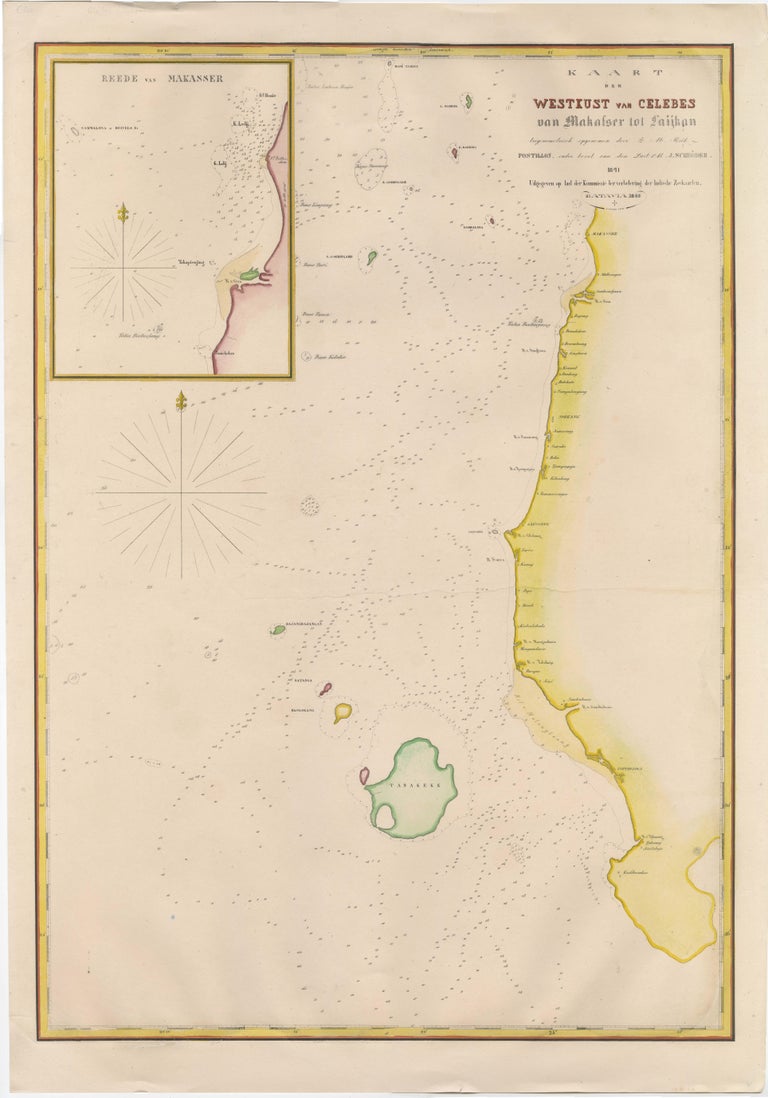 Large Antique Map of the west coast of Celebes, Sulawesi, Indonesia For ...