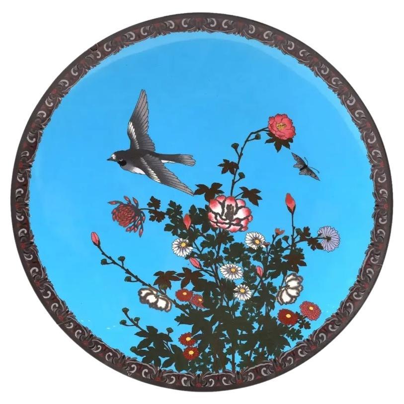 Large Antique Meiji Japanese Cloisonne Enamel Charger For Sale at 1stDibs