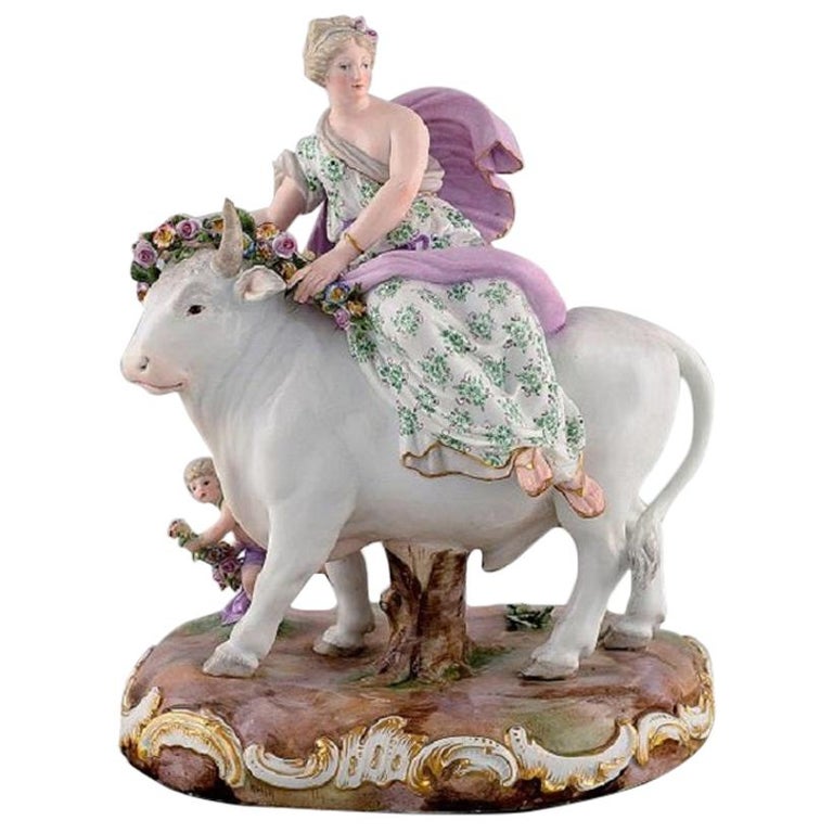 Large Antique Meissen Porcelain Figurine "Europe and the Bull" Late ...
