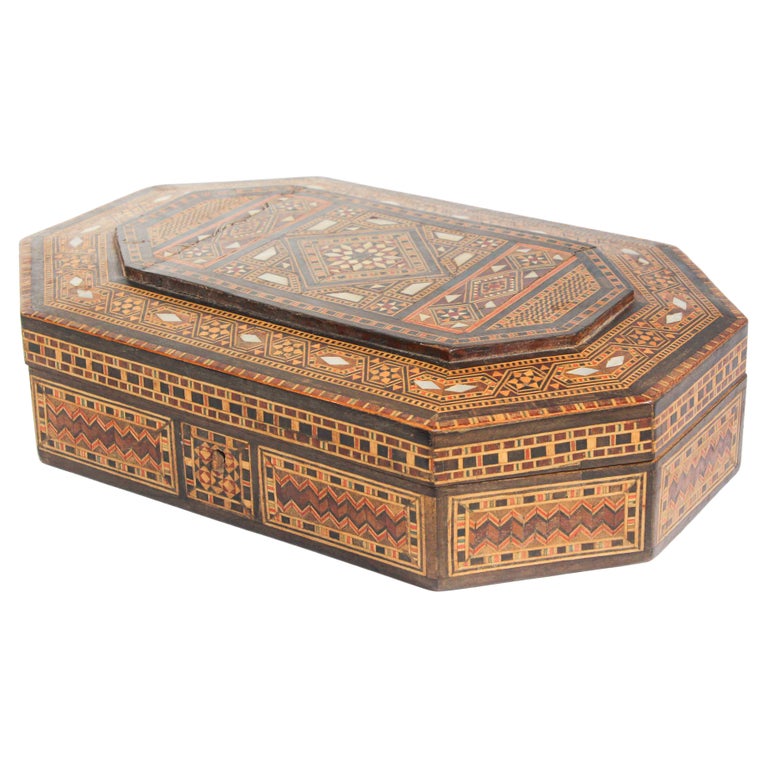 Large Antique Moorish Micro Mosaic Inlaid Jewelry Box Hexagonal Shape ...