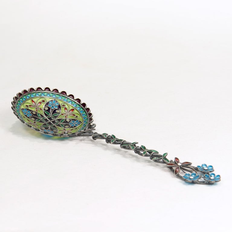 Large Antique Norwegian J. Tostrup Plique au Jour Enamel and Silver ...