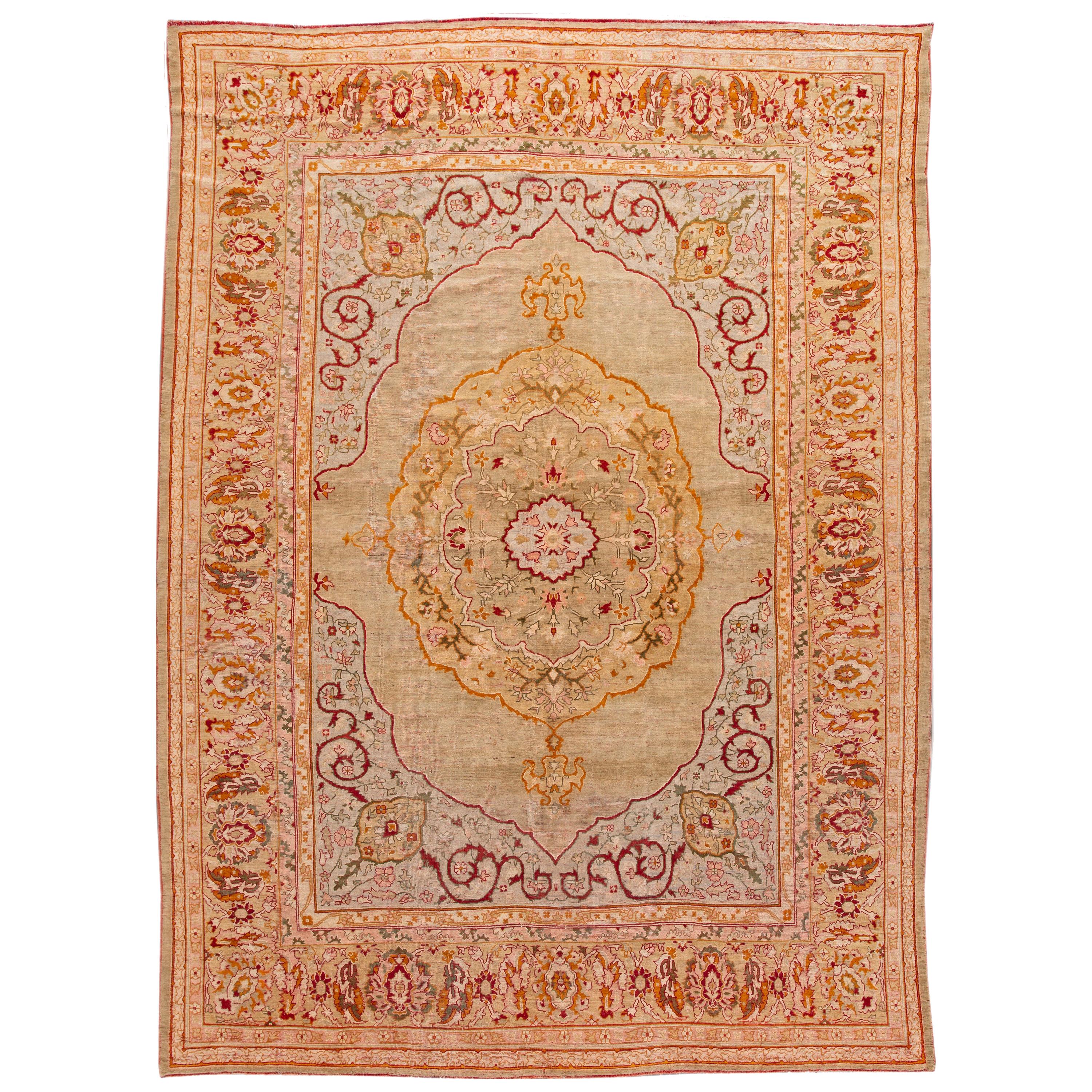 Large Handmade Wool Turkish Oushak Rug For Sale at 1stDibs