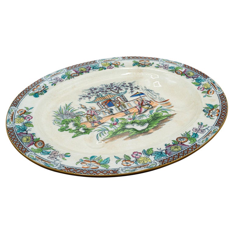 Large Antique Oval Meat Platter, Chinese, Ceramic, Serving Plate, Victorian For Sale at 1stDibs