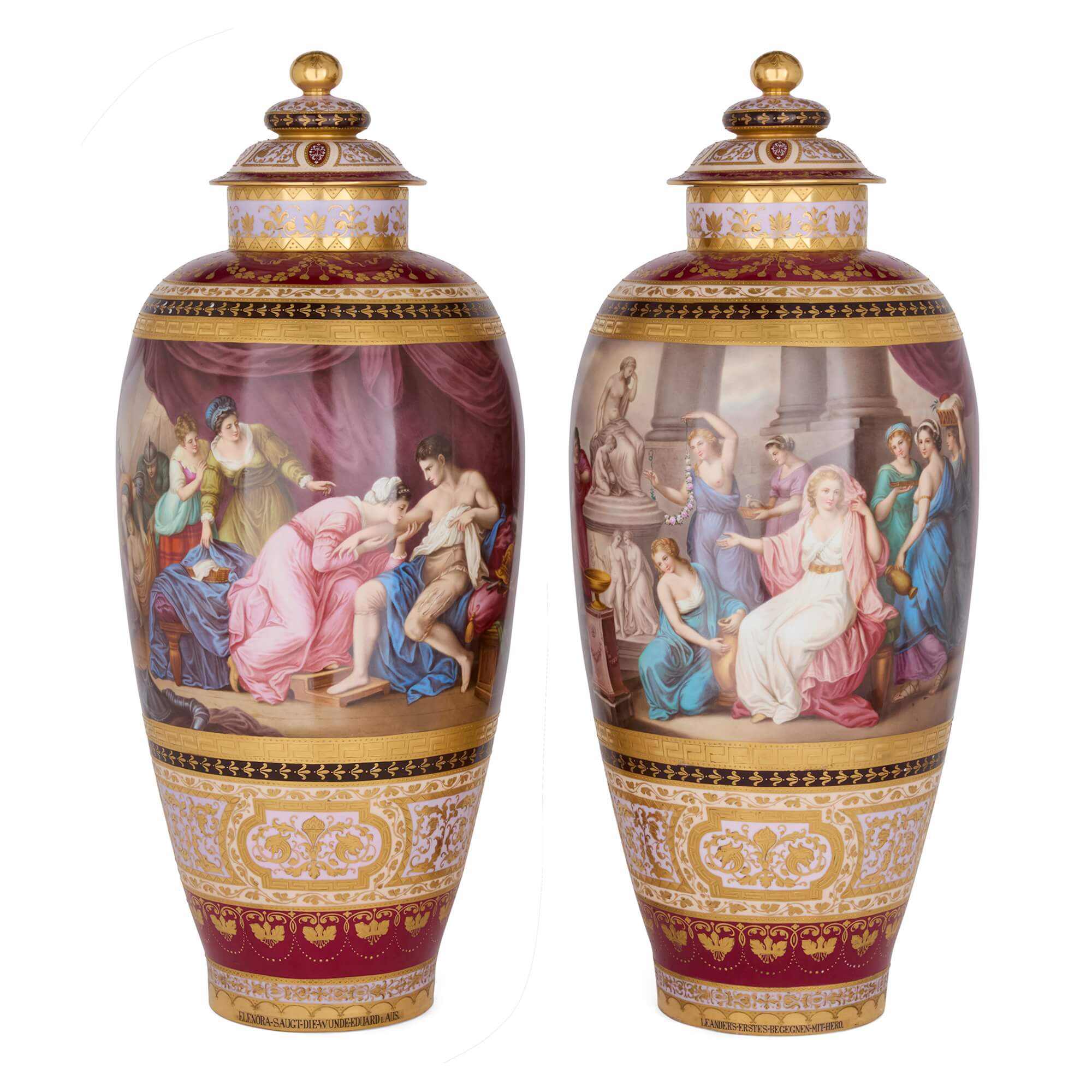 Large Antique Pair of Royal Vienna Vases with Lids For Sale at 1stDibs