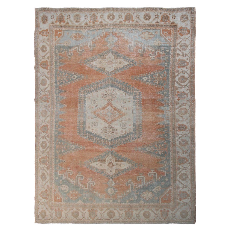 Large Antique Persian Heriz Serapi Rug Neutral Geometric Antique Heriz ...