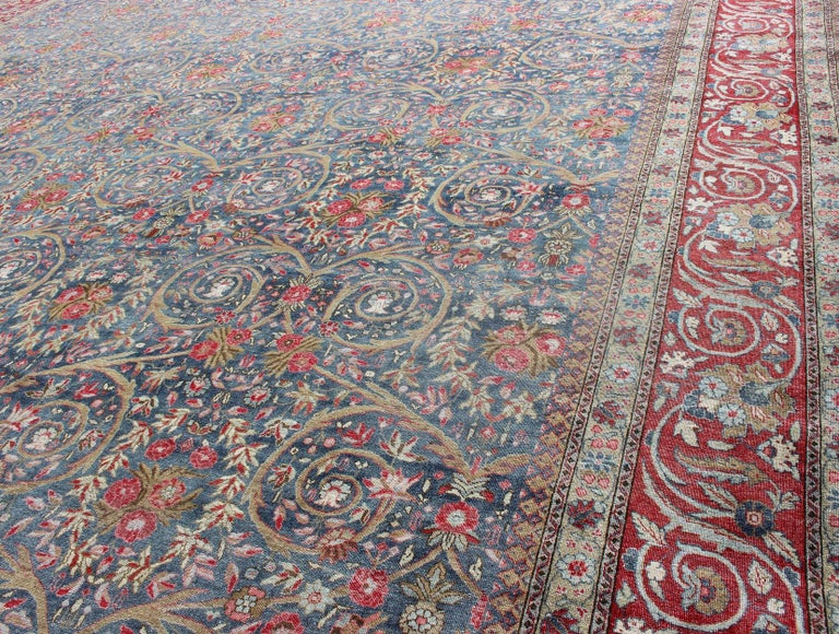 Large Antique Persian Tabriz Rug in Vine Scroll Design in Blue ...