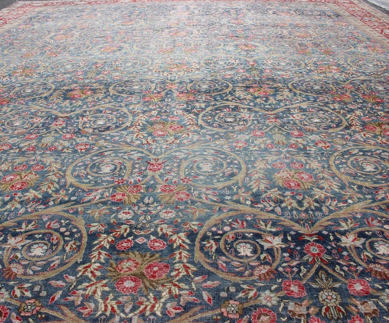 Large Antique Persian Tabriz Rug in Vine Scroll Design in Blue ...
