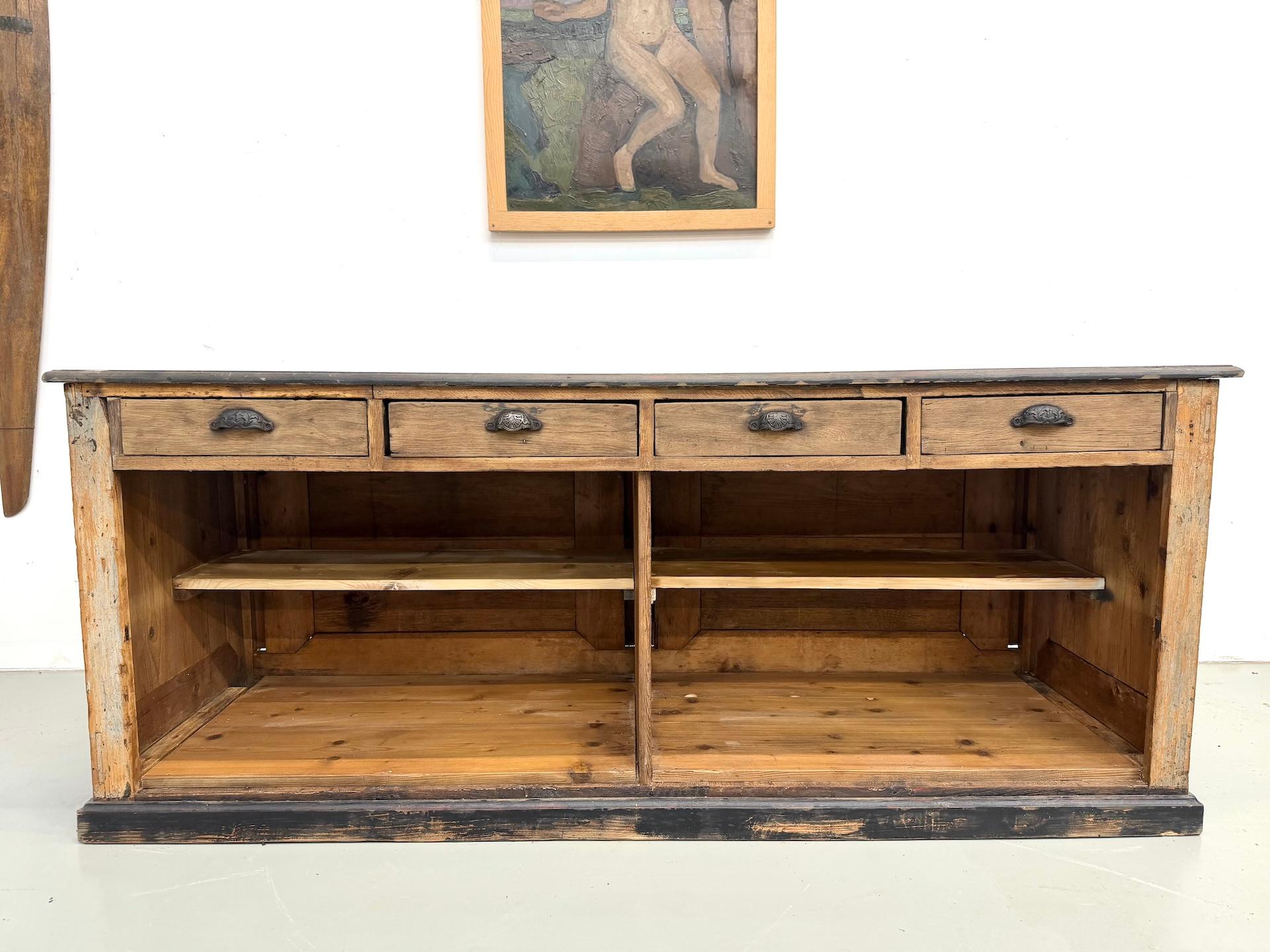 Large Antique Pine Shop Counter, Original Patina and Restored Drawers ...