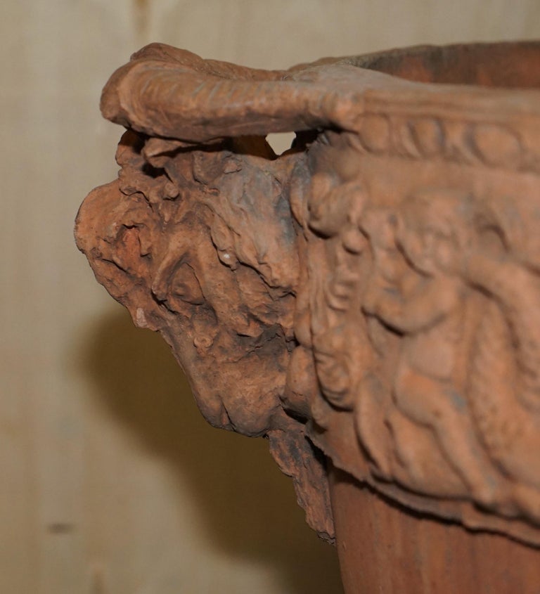 LARGE ANTIQUE RAMS HEAD and CHERUB PUTTI TERRACOTTA PLANTER 69CM HiGH ...