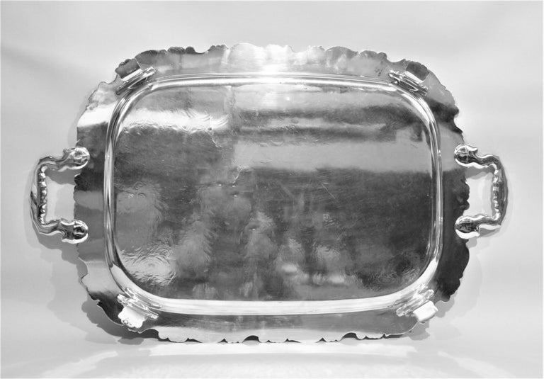 Large Antique Rectangular Footed Silver Plated Serving Tray at 1stDibs