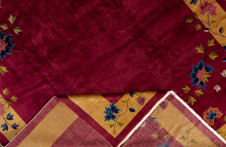 Large Antique Red Chinese Deco Wool Rug For Sale at 1stDibs