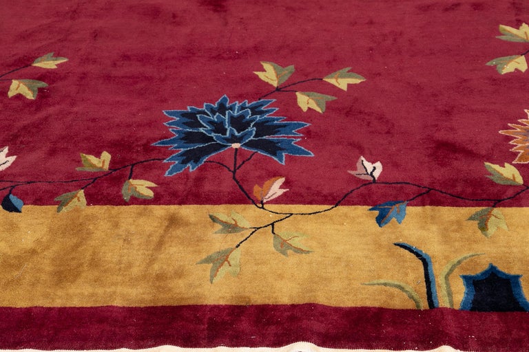 Large Antique Red Chinese Deco Wool Rug For Sale at 1stDibs