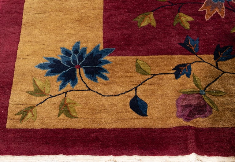 Large Antique Red Chinese Deco Wool Rug For Sale at 1stDibs