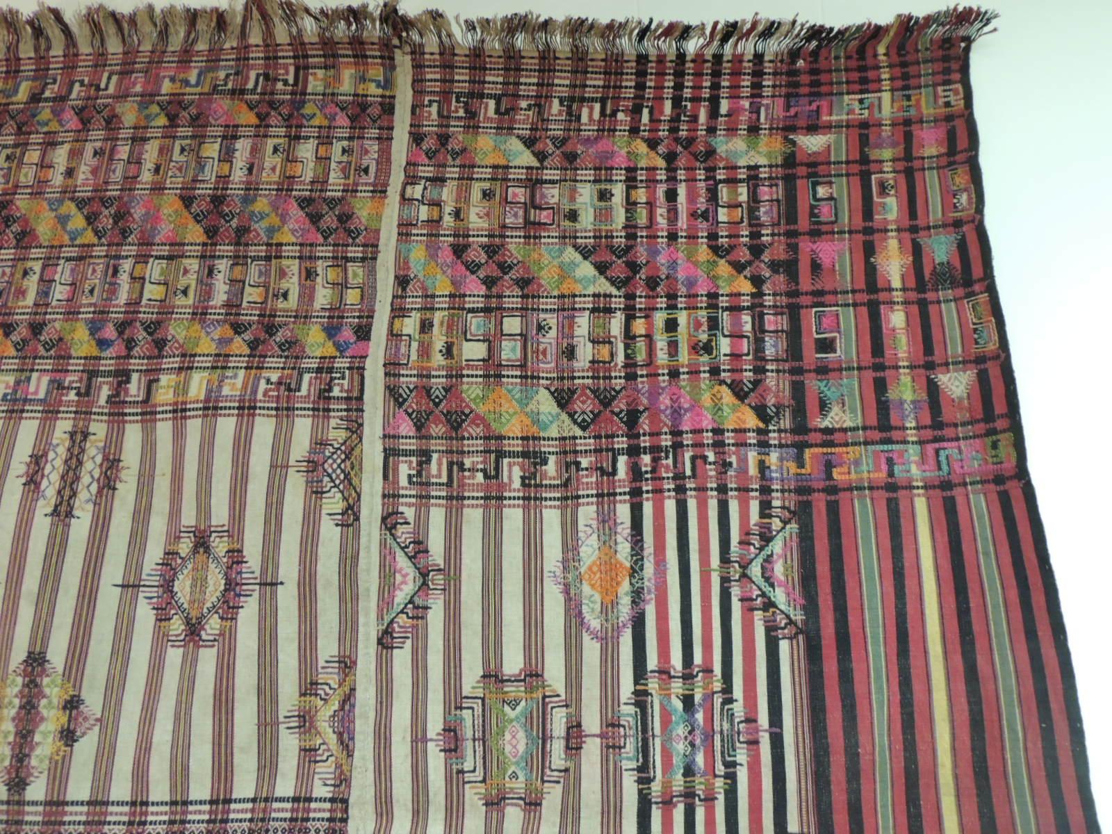 Large Red Stripes Embroidered Turkish Woven Panel For Sale at 1stDibs