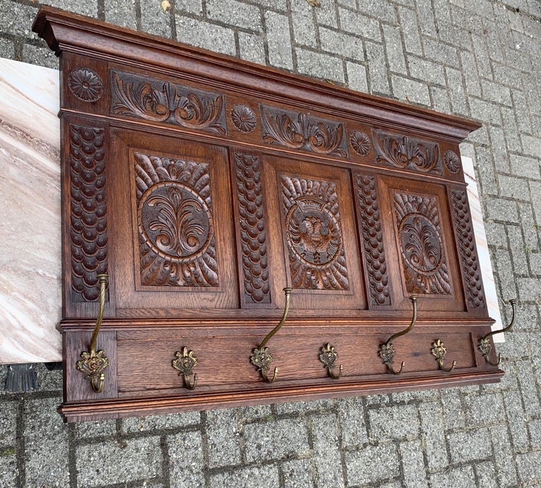 Large Antique Renaissance Revival Quality Oak and Cast Bronze Wall Coat ...