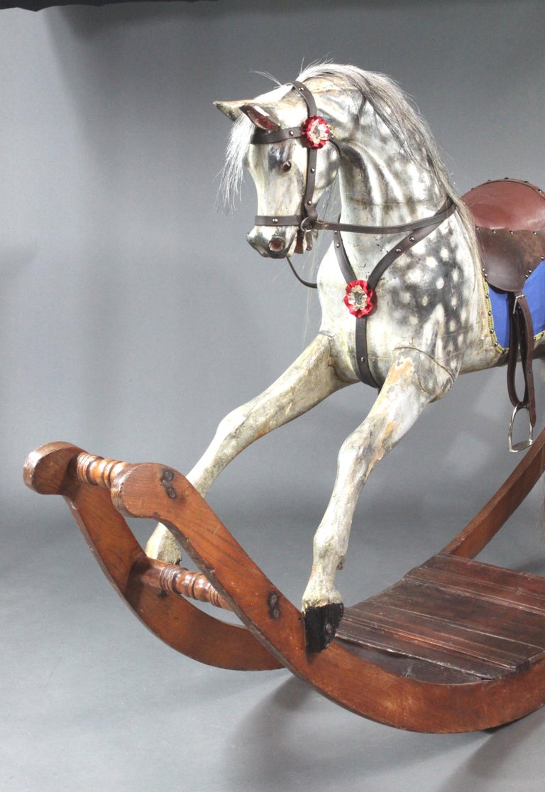 Large Antique Rocking Horse on Curved Wooden Rockers by Lines Brothers ...