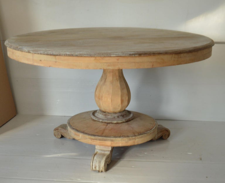 Large Antique Round Bleached Mahogany and Pine Table in Palladian Style ...