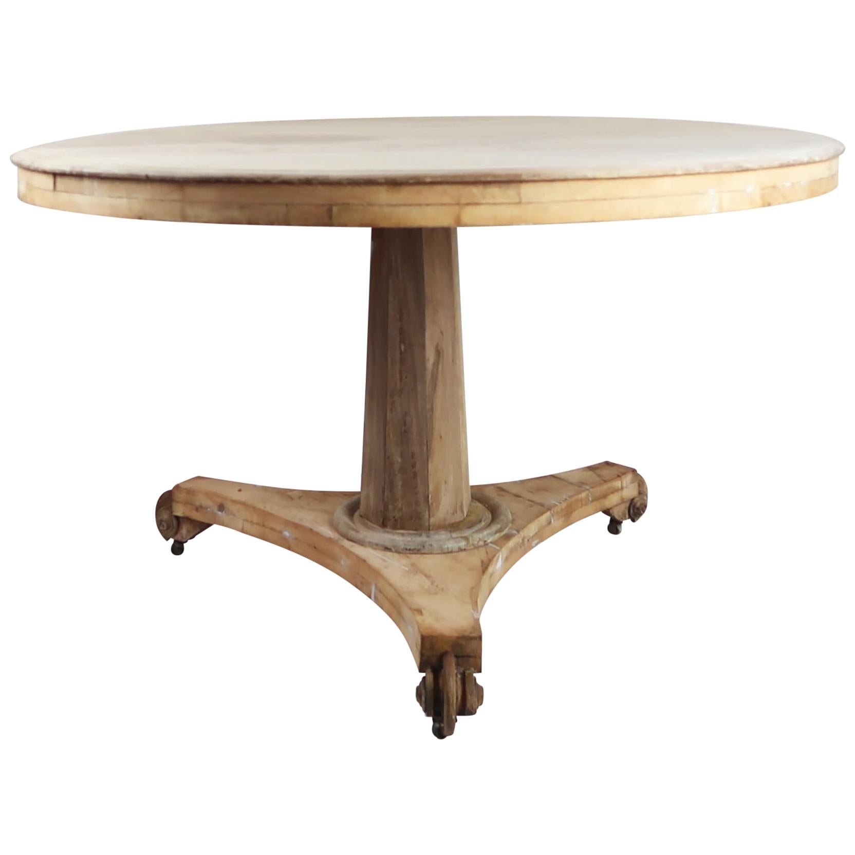 Large Antique Round Bleached Mahogany and Pine Table in Palladian Style ...