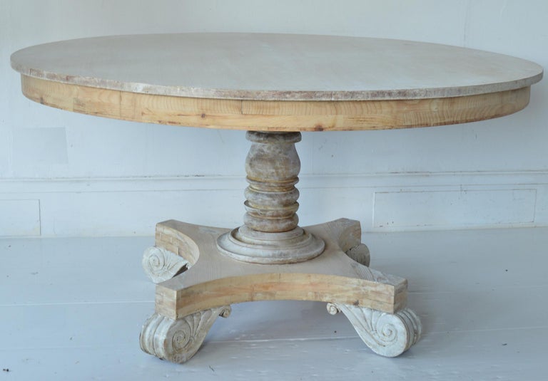 Large Antique Round Bleached Pine and Mahogany Table, English, circa ...