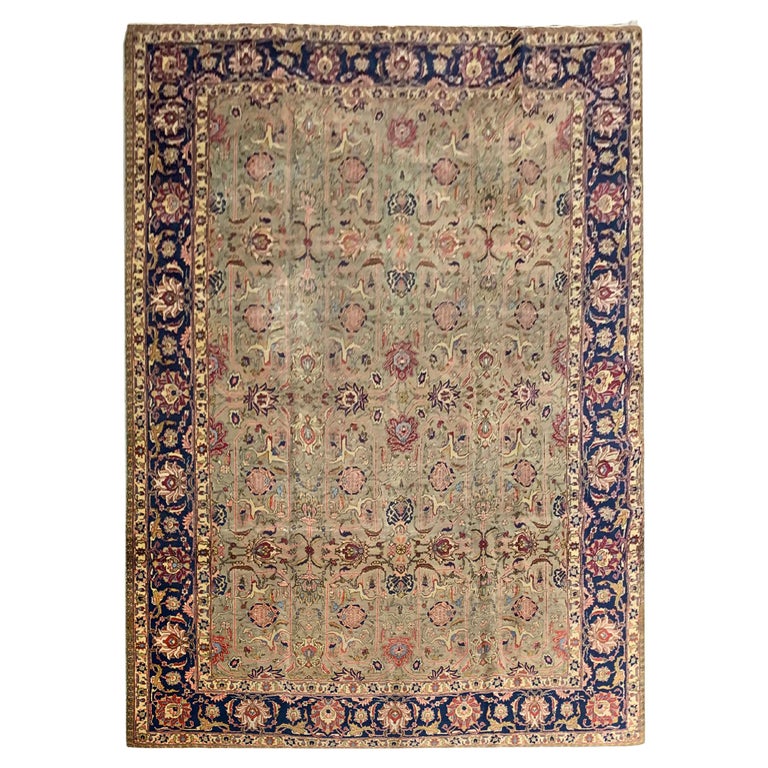 Large Antique Rug Floral Handwoven Oriental Olive Green Wool Area ...