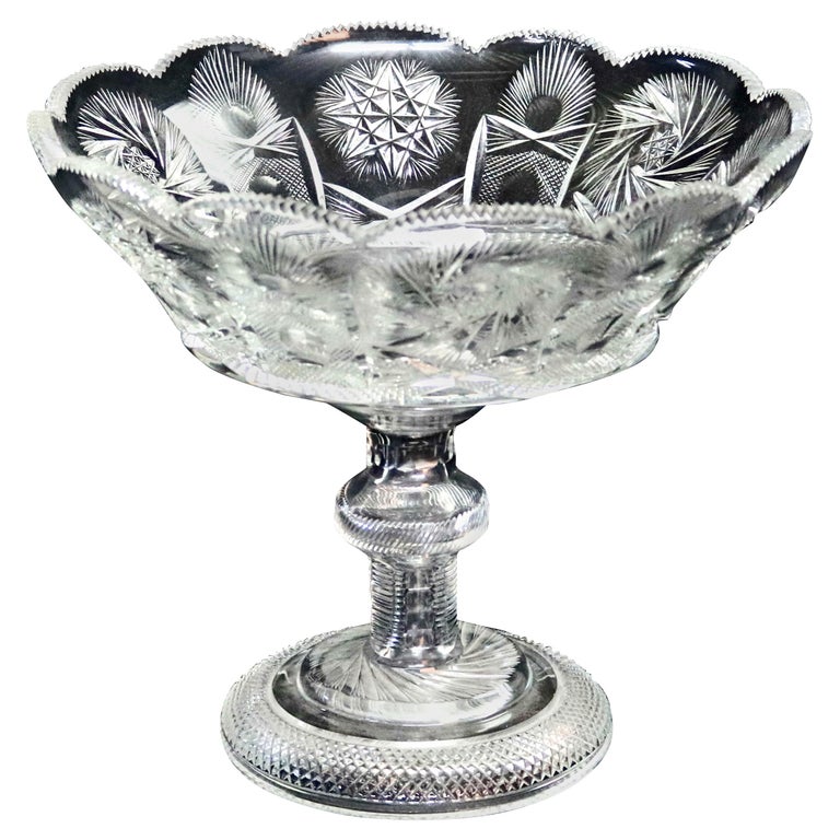 Large Antique Russian Cut Glass Star and Pinwheel Signed Center Bowl ...