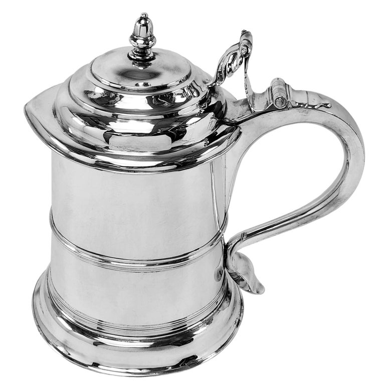 Large Antique Scottish George II Silver Lidded Tankard Edinburgh 1731 ...