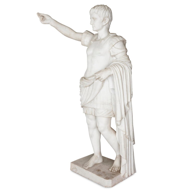 Large Antique Sculpted Marble Figure of Caesar Augustus For Sale at 1stDibs