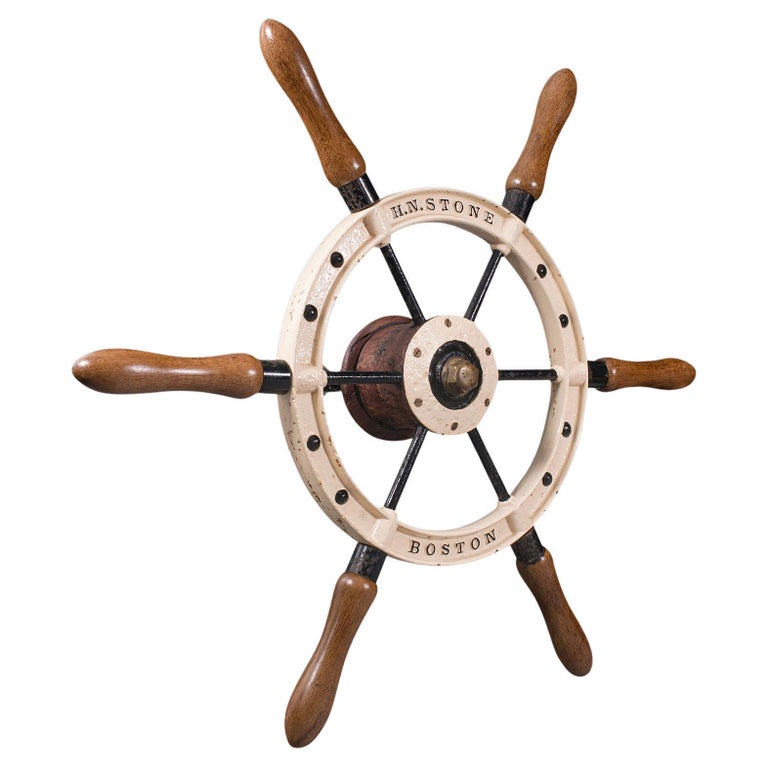 Large Antique Ship's Wheel, American, Cast Iron, Beech, Nautical ...