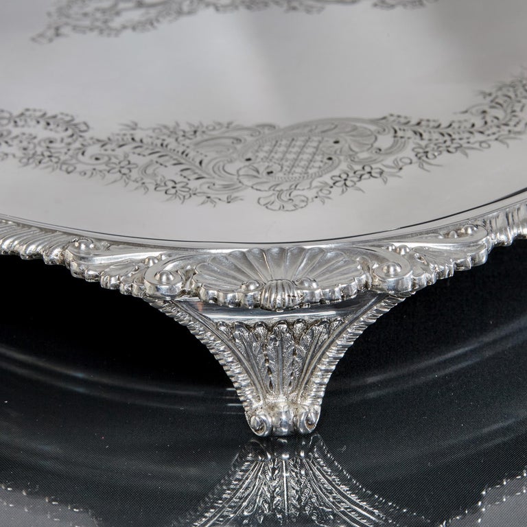 Large Antique Silver Oblong Tray For Sale at 1stDibs