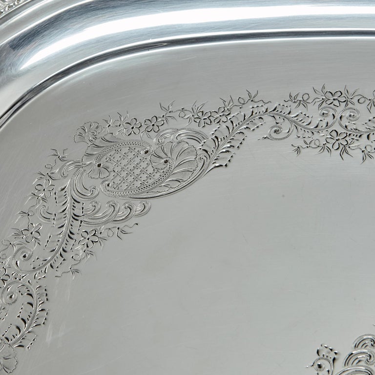 Large Antique Silver Oblong Tray For Sale at 1stDibs