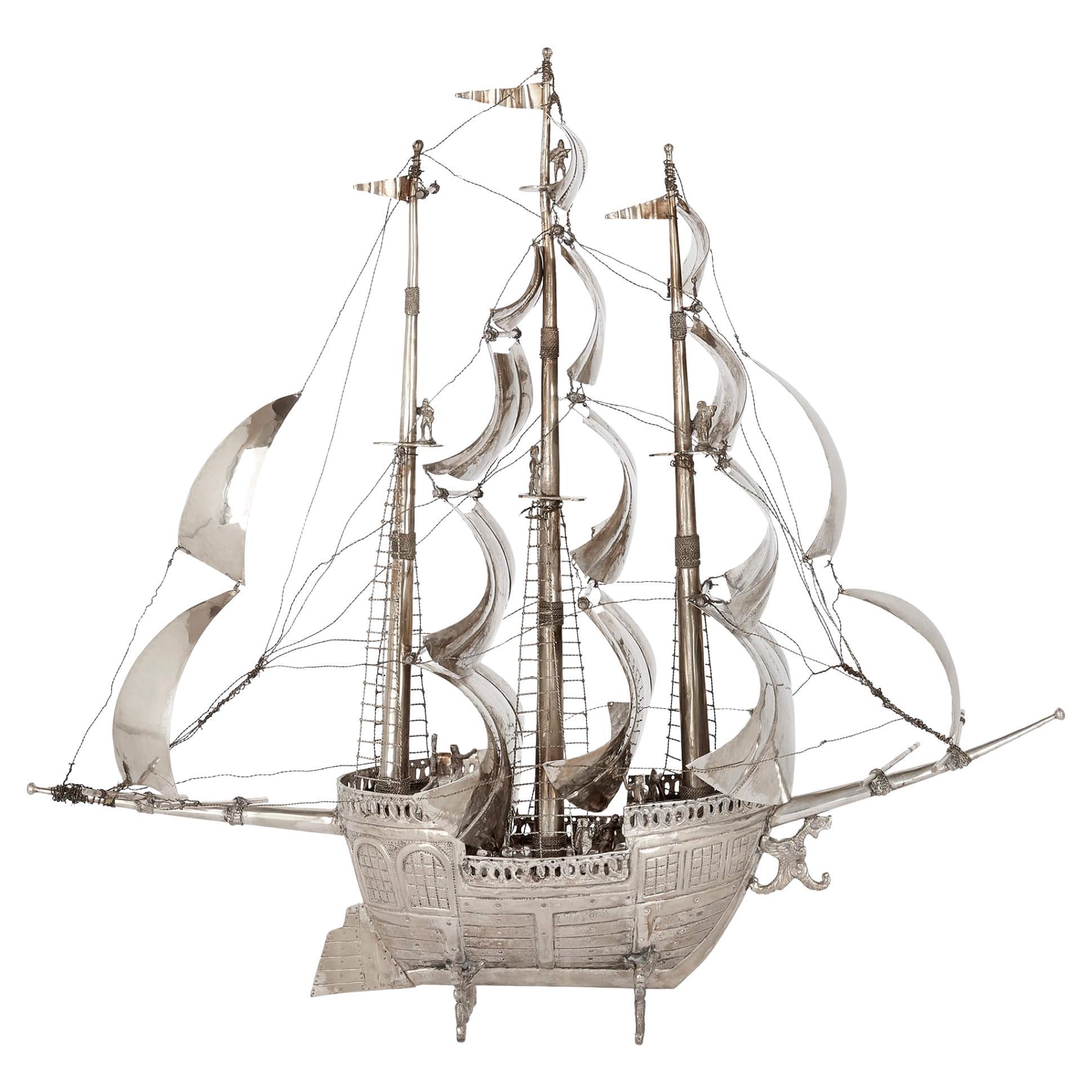 Large Silver Ship Model (Nef) at 1stDibs