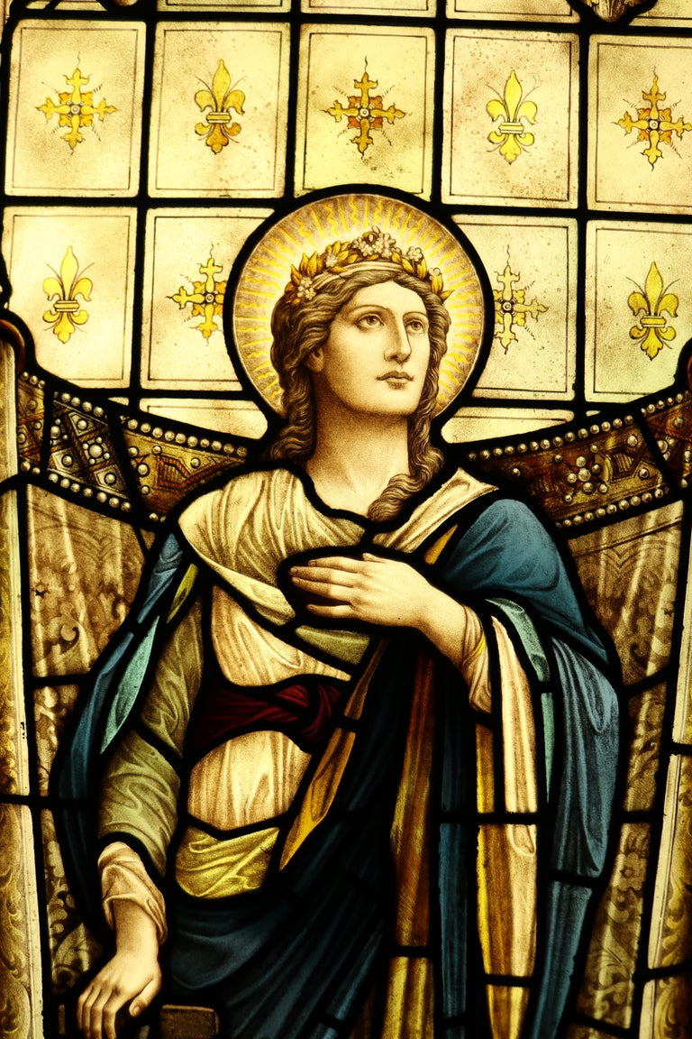 Large Antique Stained Glass Window Depicting Hope at 1stDibs