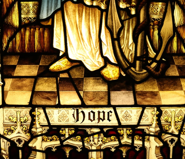 Large Antique Stained Glass Window Depicting Hope at 1stDibs
