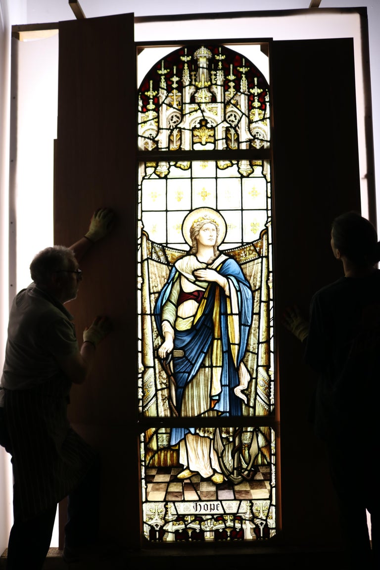 Large Antique Stained Glass Window Depicting Hope at 1stDibs