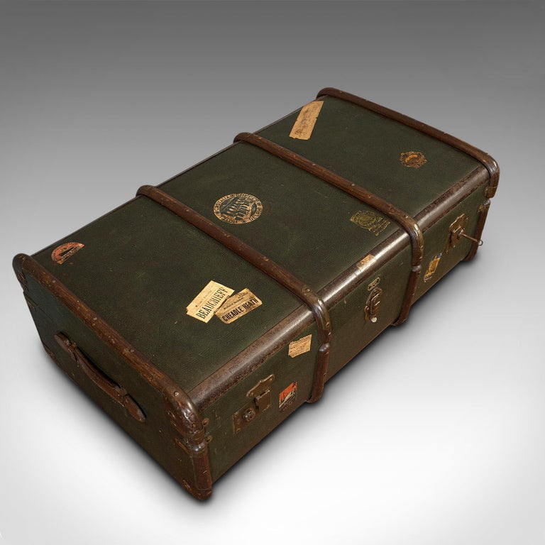 Large Antique Steamer Chest, English, Canvas, Travel Trunk, Drawco ...