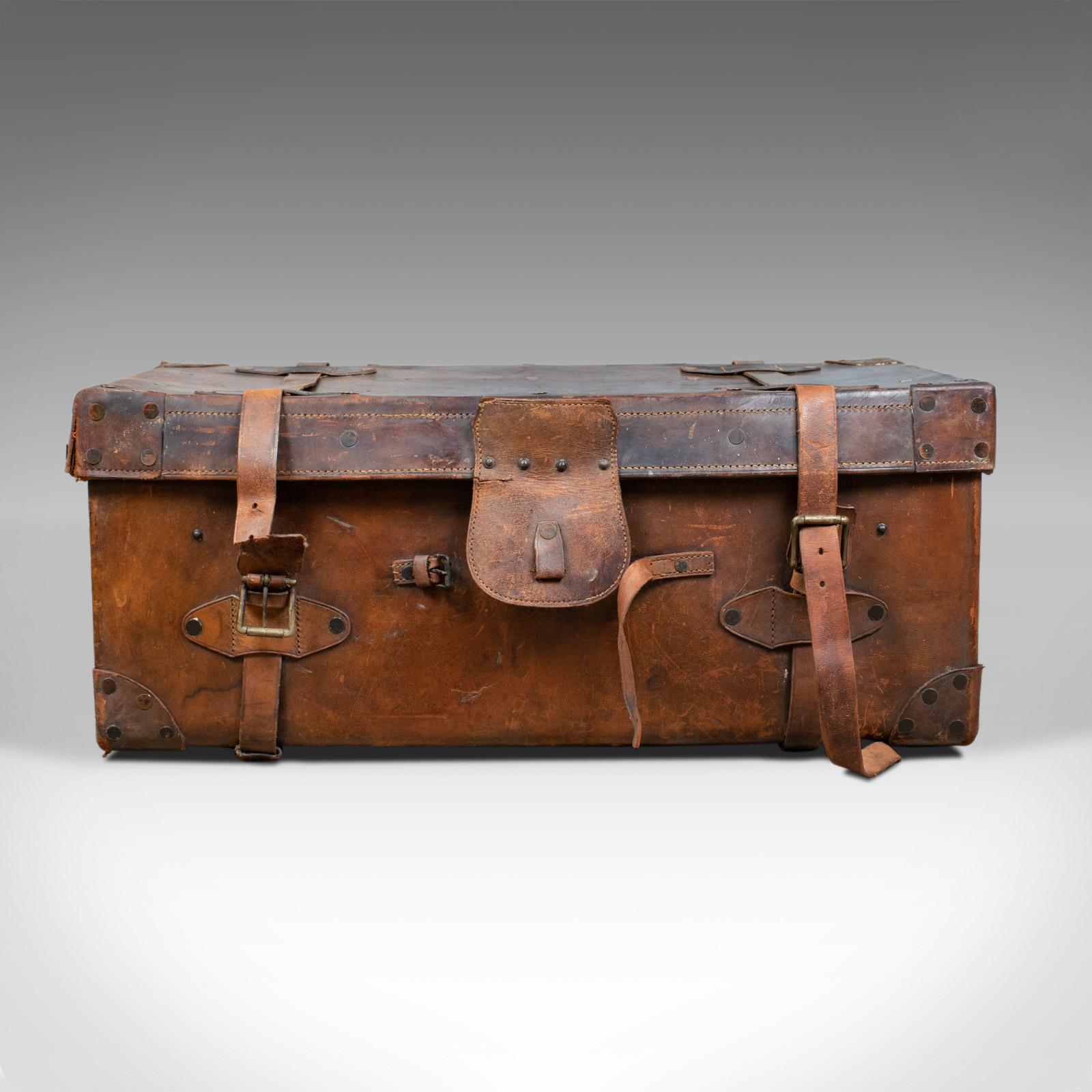 Large Antique Steamer Trunk, English, Edwardian, Leather, Travel Case ...