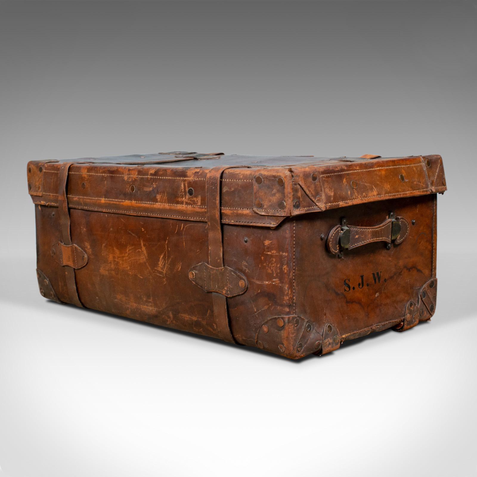 Large Antique Steamer Trunk, English, Edwardian, Leather, Travel Case ...