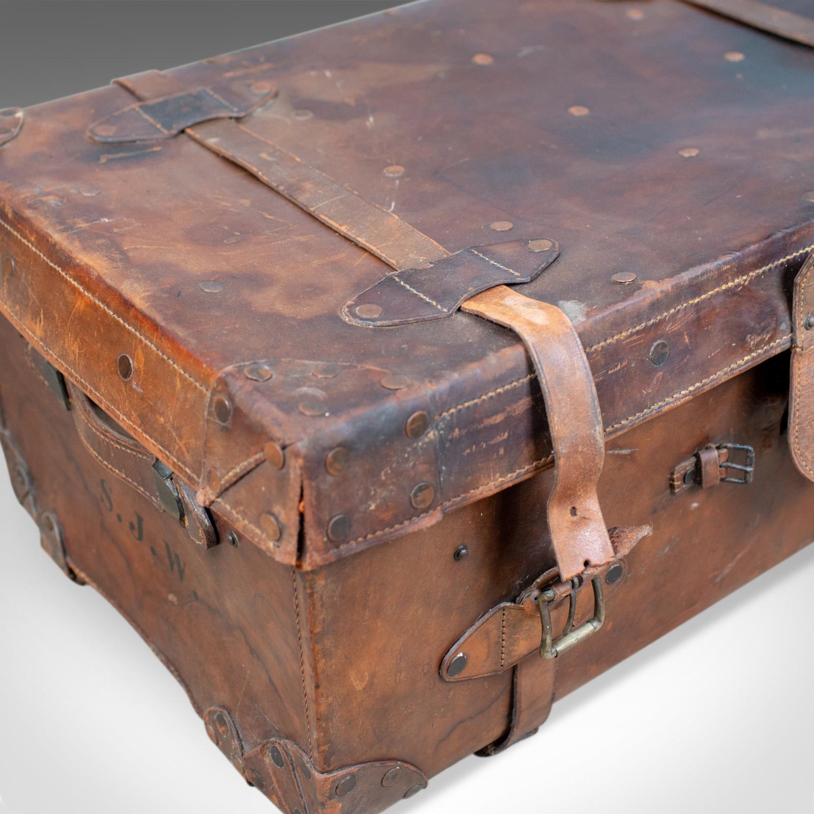 Large Antique Steamer Trunk, English, Edwardian, Leather, Travel Case ...