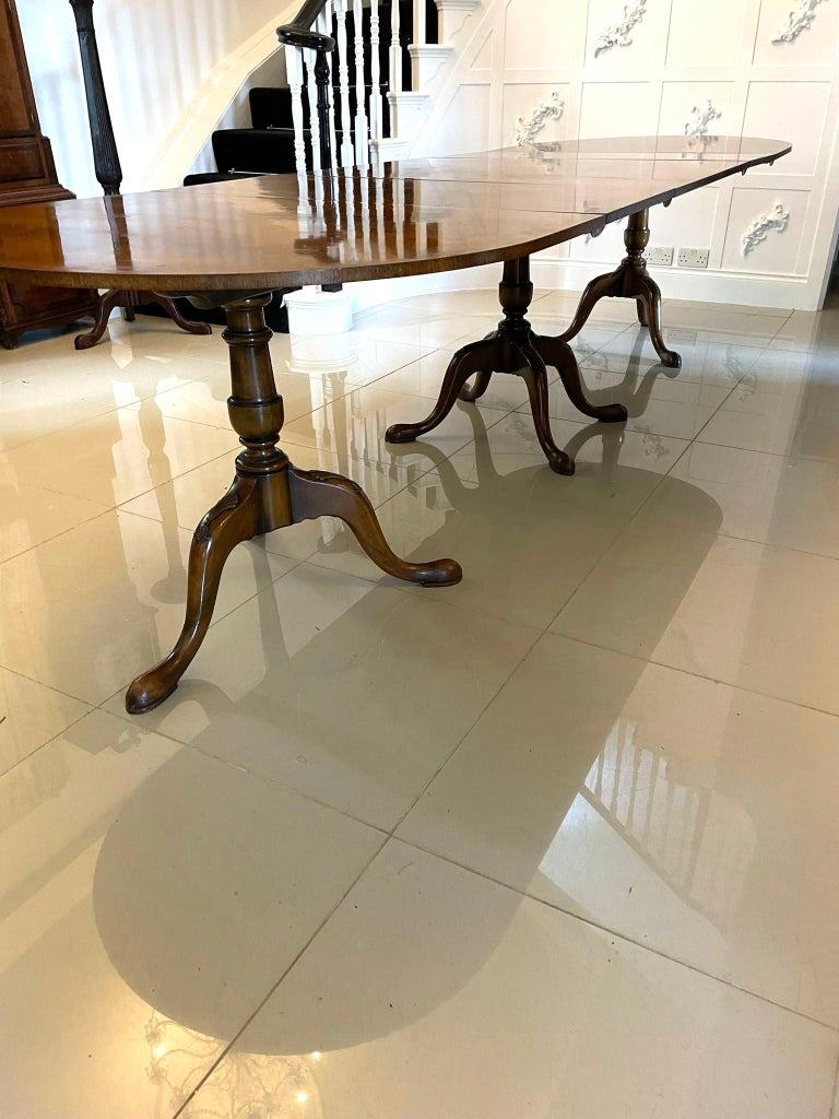 Large Antique Superb Figure Walnut Triple Pedestal Dining Table at 1stDibs
