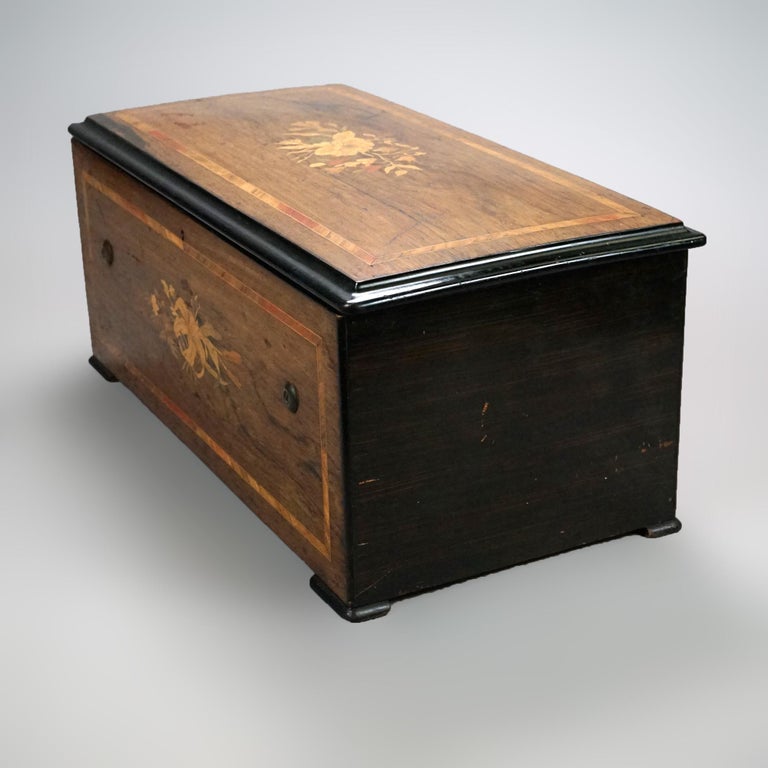 Large Antique Swiss Ten-Tune Rosewood and Satinwood Inlay Music Box ...